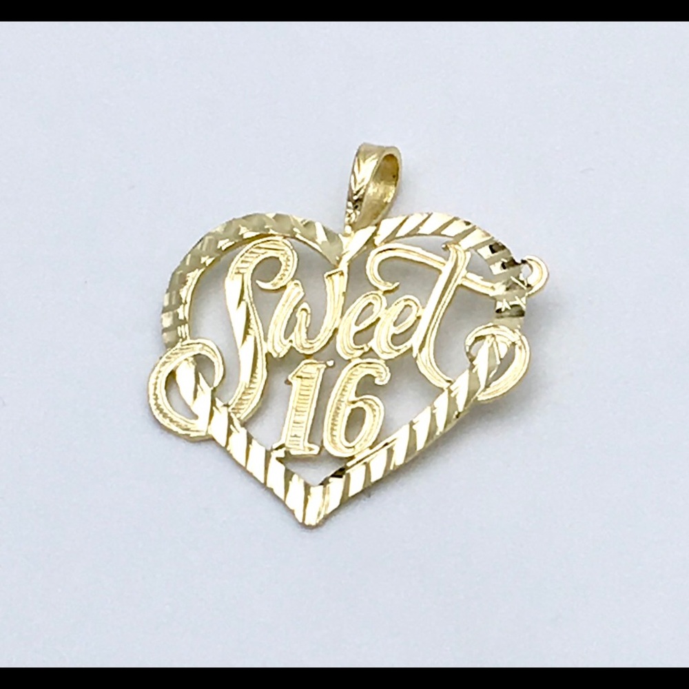 14k Yellow Gold Sweet 16 Heart Shape Pendant - Gem